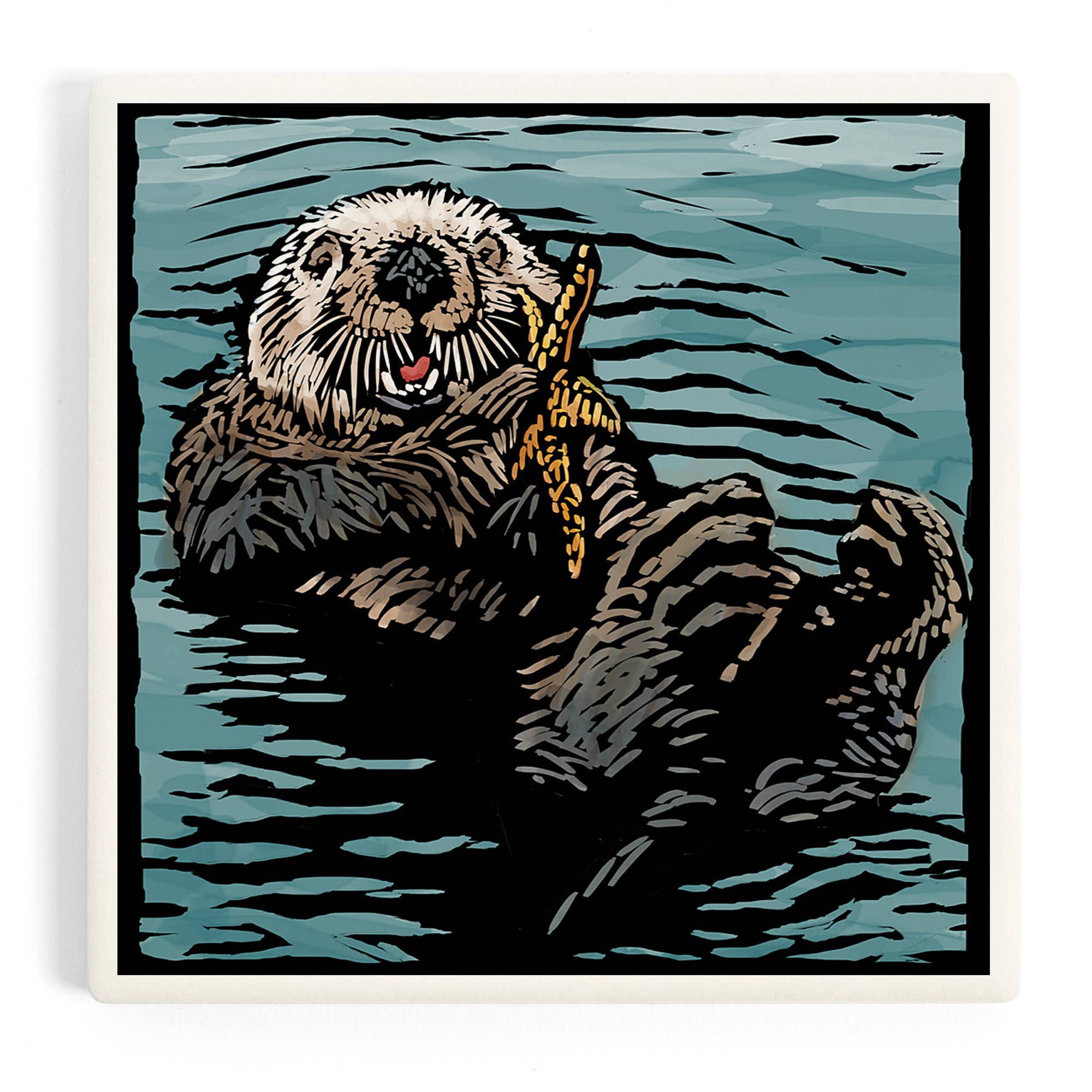 Ceramic Coaster Sea Otter, Scratchboard – The Feral Market